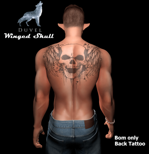 Second Life Marketplace - Duvel Winged skull Tattoo back (BOM)