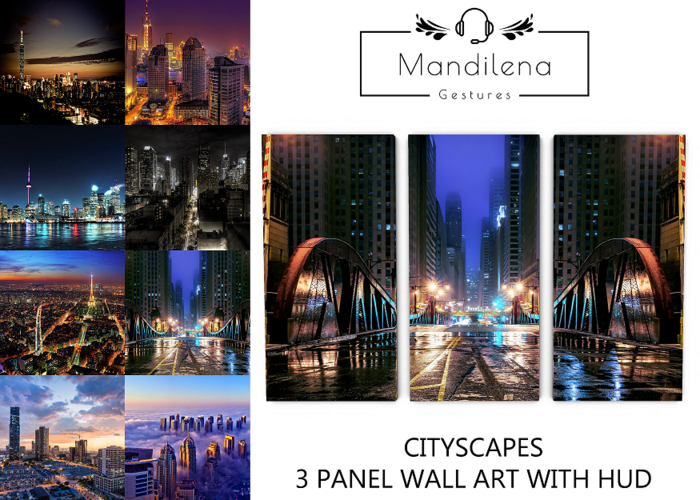 Second Life Marketplace - :: MG :: Cityscapes - 3 Panel Wall Art with HUD