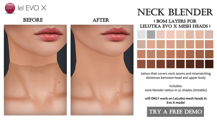Second Life Marketplace - Izzie's - DEMO Neck Blender (LeLutka Evo X)