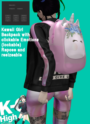 Second Life Marketplace - KO-H Kawaii Girl Unicorn Emote Backpack