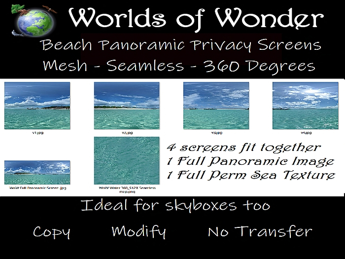 Second Life Marketplace - WoW 5 Beach Splash Panoramic Privacy Screens