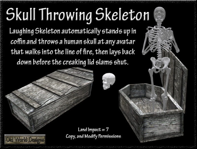 Second Life Marketplace - Old World Designs Skull Throwing Skeleton ...