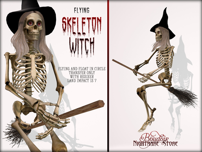 Second Life Marketplace - Boudoir Halloween-Flying Skeleton Witch