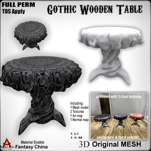 Second Life Marketplace - FULL PERM Gothic Wooden Table