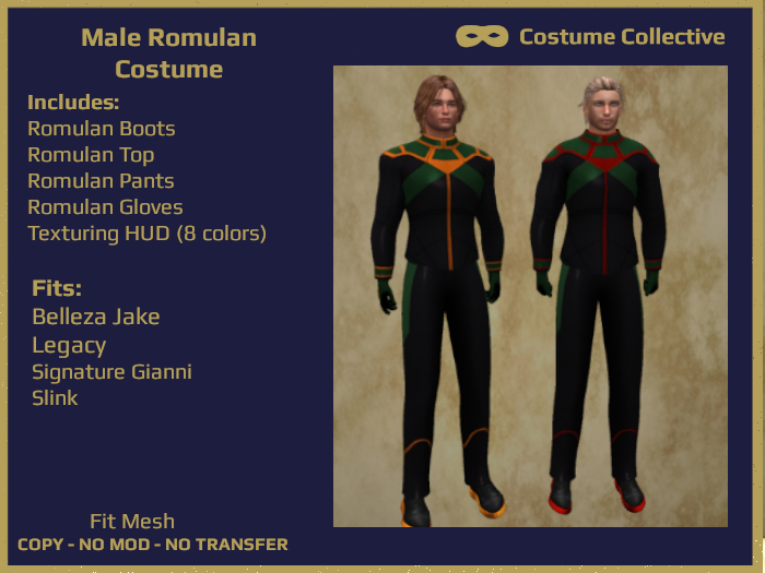Second Life Marketplace - *CC* Male Romulan Costume for Belleza, Legacy ...