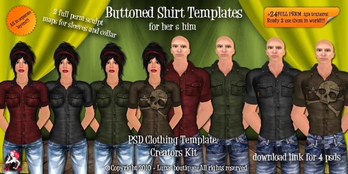 Second Life Marketplace - Buttoned Shirt Templates by Luna McMillan