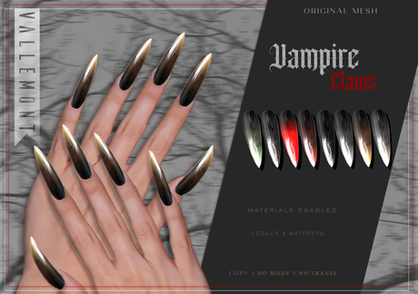 Second Life Marketplace - VALLEMONT - Vampire Claws [UNPACK]