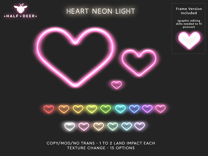 Second Life Marketplace - +Half-Deer+ Heart Neon Light [Tex. Change ...