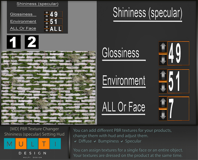 Second Life Marketplace - [MD] PBR Texture Changer And Shininess ...