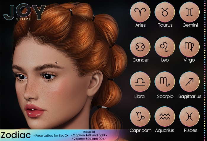 Second Life Marketplace - JOY - Zodiac: Leo face tattoo for Evo X {add}