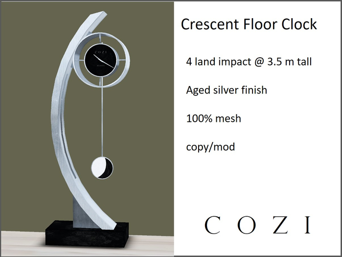 Second Life Marketplace - *COZI* Crescent Floor Clock