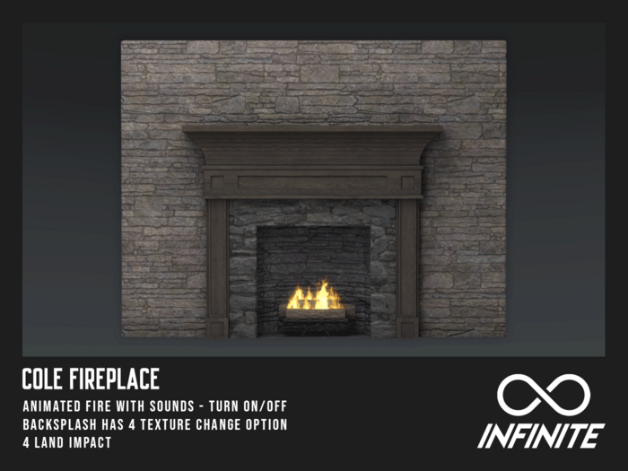 Second Life Marketplace - Infinite - Cole Fireplace (Darkwood)