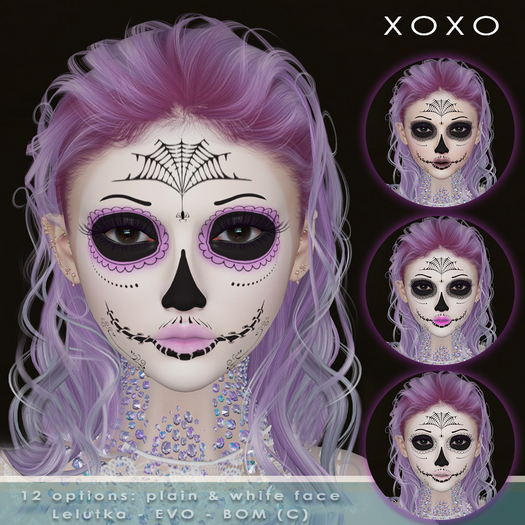 Second Life Marketplace - XOXO / Sugar Skull Face Tattoo - Pack C ...