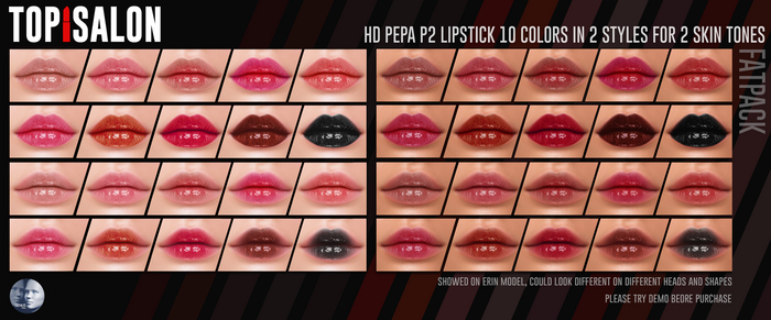 Second Life Marketplace - TOP1SALON - HD PEPA P2 LIPSTICK (Genus) FATPACK