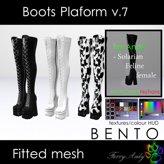 Second Life Marketplace - Furry Andy - Boots Platform v7 - Solarian Feline