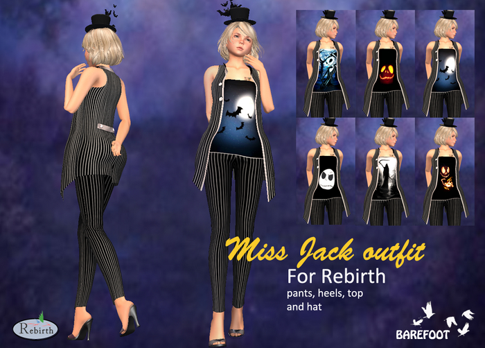 Second Life Marketplace - Miss Jack Outfit - Heels, Hat, top and pants DEMO