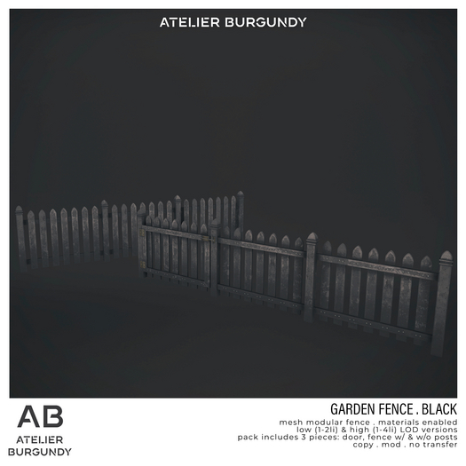 Second Life Marketplace - Atelier Burgundy . Garden Fence Black*ADD*