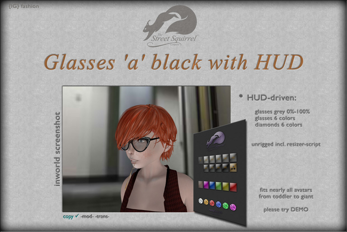 Second Life Marketplace - {IG} fashion - glasses 'a' with HUD [wear]