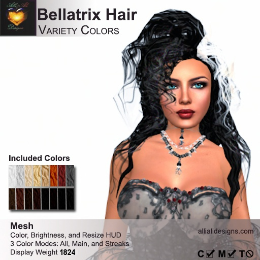 Second Life Marketplace - A&A Bellatrix Hair Variety Colors V2, curly ...