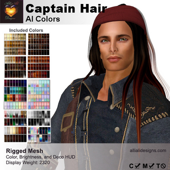 Second Life Marketplace - A&A Captain Hair All Colors V2, rigged mesh ...