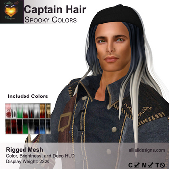 Second Life Marketplace - A&A Captain Hair Spooky Colors Pack. Long ...