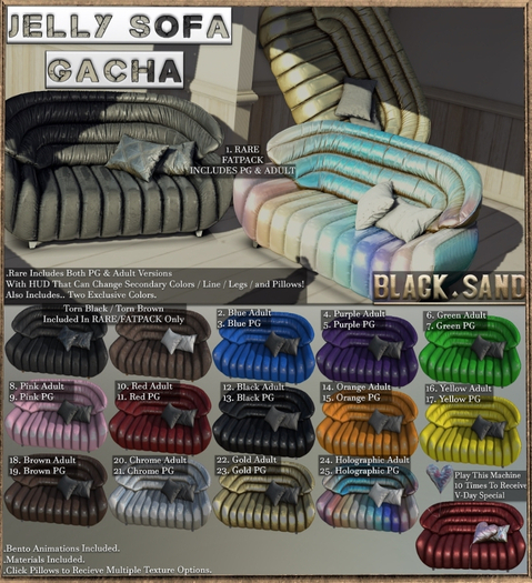 Second Life Marketplace - 9. Black . Sand Jelly Sofa ::Pink:: PG