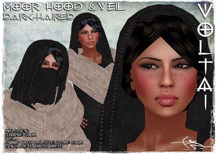 Second Life Marketplace - Voltai Moor Hood Dark-haired - Medieval Lady ...