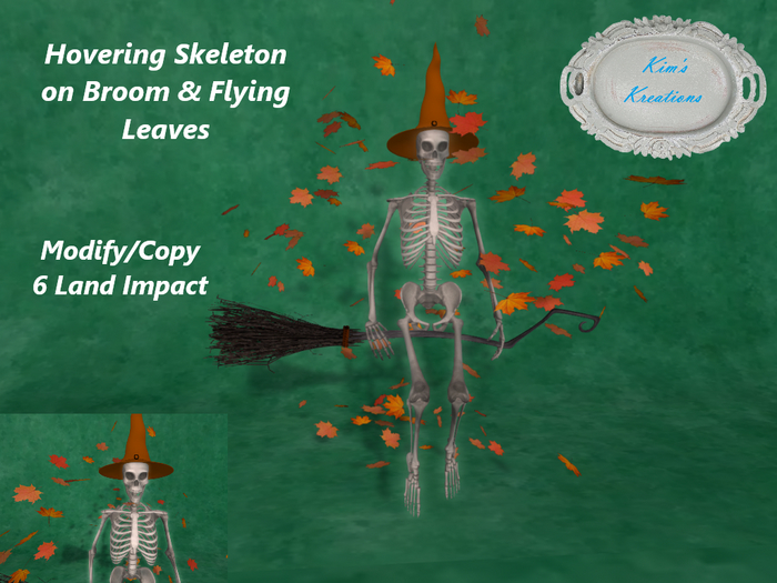 Second Life Marketplace - Hovering Skeleton on Broom & Flying Leaves ...
