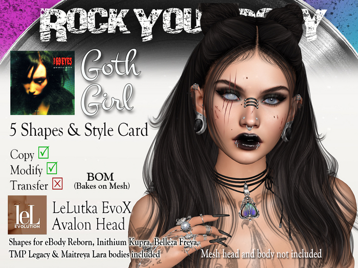 Second Life Marketplace - Rock Your Body Shapes GOTH GIRL (For LeLutka ...