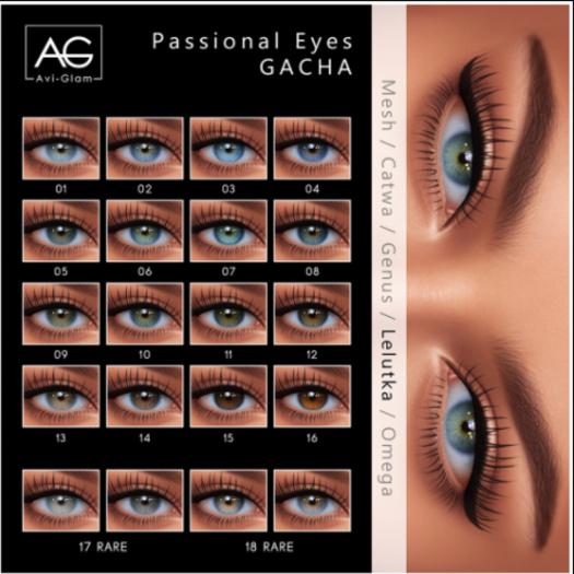 Second Life Marketplace - AG. Passional Eyes Gacha - Lelutka - 18 RARE