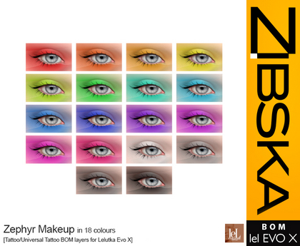 Second Life Marketplace - Zibska EVO X ~ Zephyr Makeup in 18 colors ...