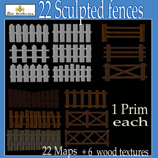 Second Life Marketplace - 22 Sculpted fences(22 fence maps+6 wood ...