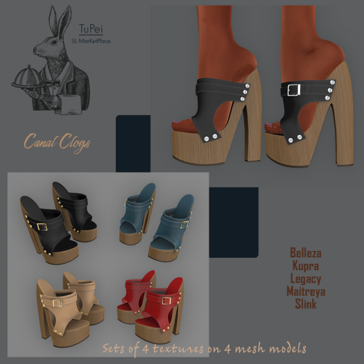 Second Life Marketplace - TuPei Canal Clogs - Set of 4 for Maitreya
