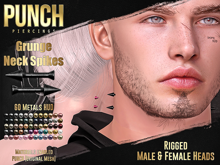 Second Life Marketplace - PUNCH / Neck Spikes Piercing ////// BENTO ...