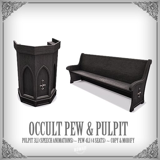 Second Life Marketplace - NOMAD // OCCULT PEW AND PULPIT (DISCOUNTED)