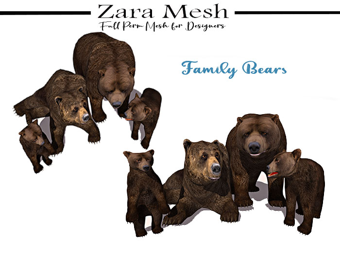 Second Life Marketplace - Zara Mesh - Animals - Family Bears - FULL ...