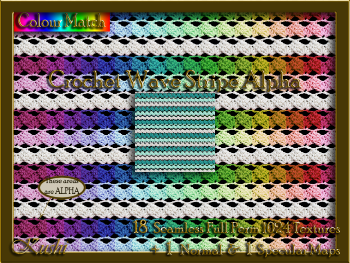 Second Life Marketplace - Crochet Wave Stripe Alpha Seamless Texture Set