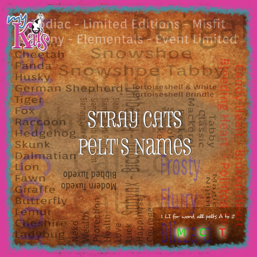 Second Life Marketplace - Stray Cats Pelts Names V 1.0