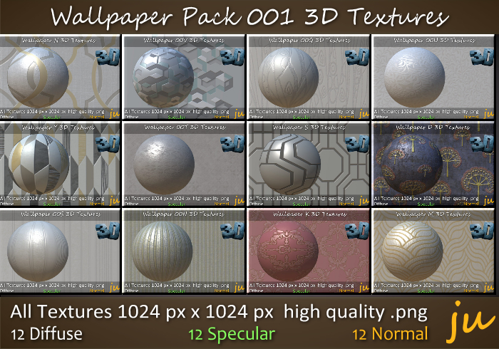 Second Life Marketplace - Wallpaper Pack 001 3D Textures Full Perm