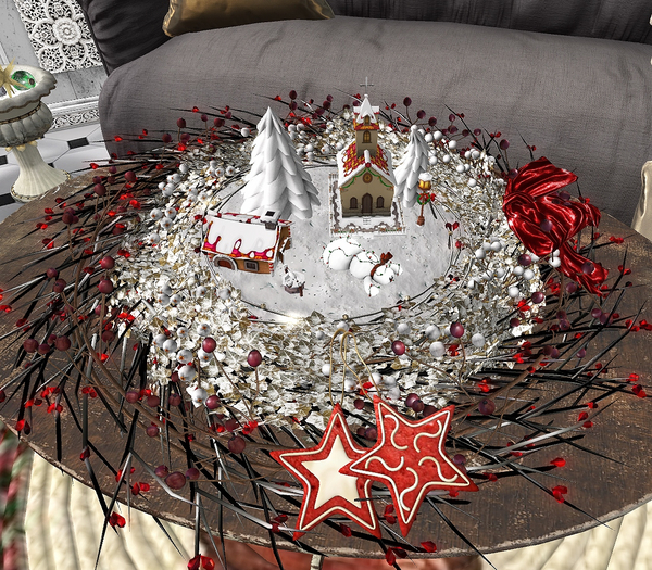 Second Life Marketplace - CJ Christmas table Wreath - Snowman's Memories