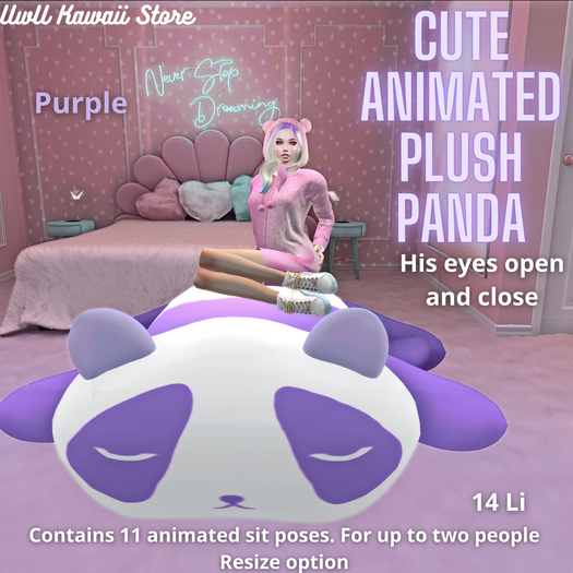 Second Life Marketplace - Cute animated plush panda purple- UwU Kawaii ...