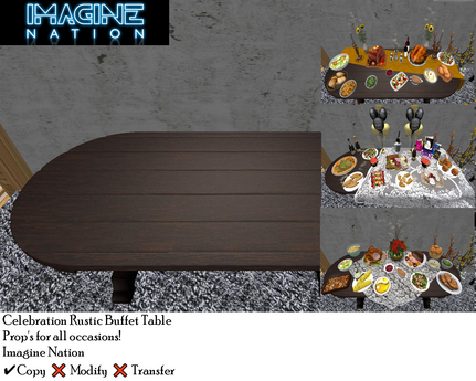 Second Life Marketplace - Imagine Celebration Buffet Table (rustic)