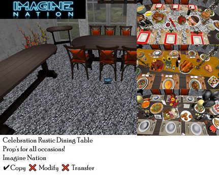 Second Life Marketplace - Imagine Celebration Dining Table (rustic)