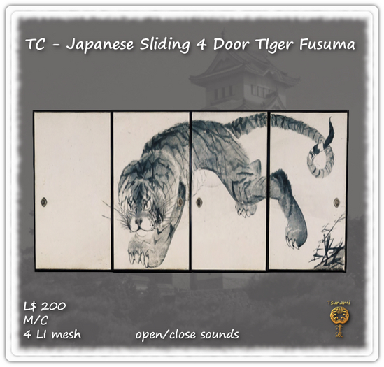 Second Life Marketplace - Japanese Sliding 4 Door TIger Fusuma