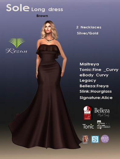 Second Life Marketplace - Res_Sole Long dress and colliers Brown