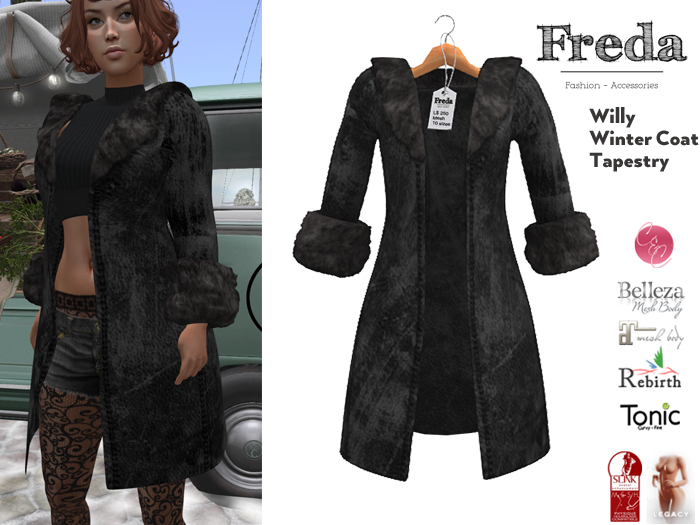 Second Life Marketplace - "Freda" Willy Open Winter Coat Black Suede ...