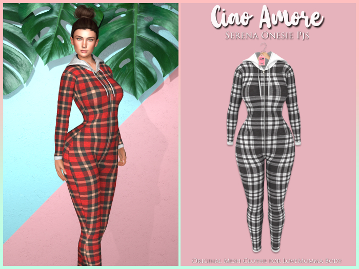 Second Life Marketplace - Ciao Amore! - Serena Onesie Pjs Tartan B&W