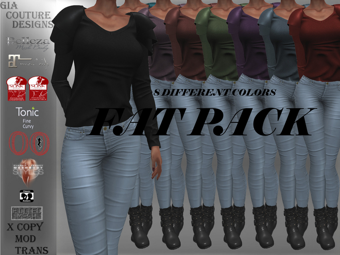 Second Life Marketplace - "GCD" Tabitha Tops w/Shoulder Pads FAT PACK
