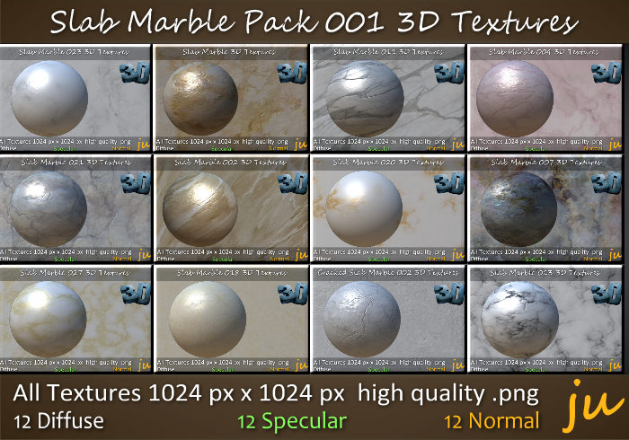Second Life Marketplace - Slab Marble Pack 001 3D Textures Full Perm