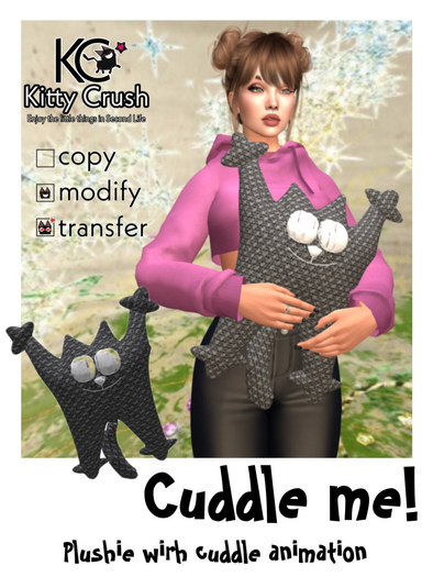 Second Life Marketplace - Kitty Crush - Cuddle me! Plushie Simon's Cat grey